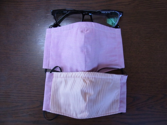 マスク スモーキーピンク×ストライプ（ピーチピンク）ポケット 1枚 ハンカチ・手ぬぐい eic 通販 9224537｜Creema(クリーマ)