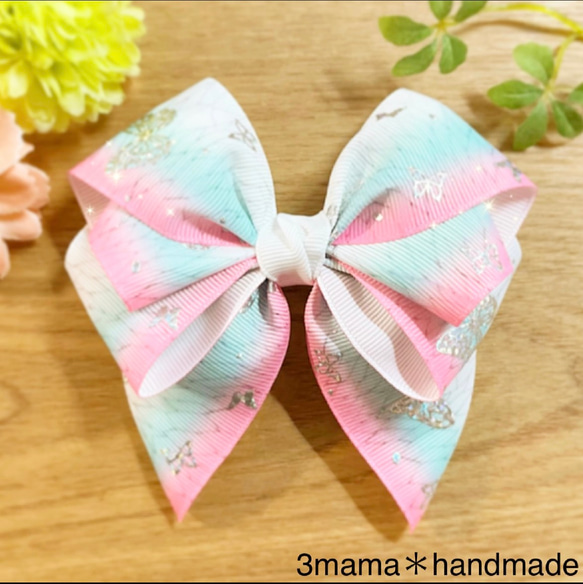 送料無料！G 大きめ ︎ふんわりリボンの髪飾り 蝶々 ヘアゴム ヘアピン グログラン ホログラム キラキラ 子供 雑貨・その他 3mama ...