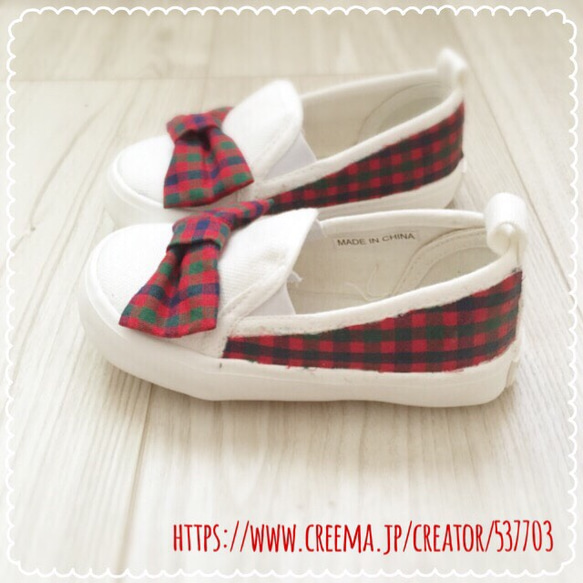 【上履きにも♡】タータンチェックリボンのキッズスリッポン【赤②】 靴 MAKICO 通販 2770155｜Creema(クリーマ)