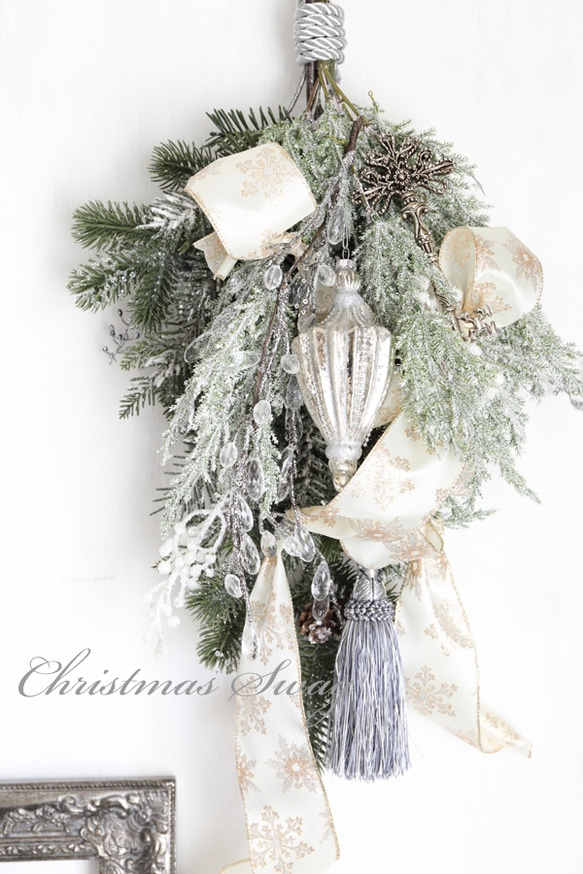 クリスマススワッグ シルバー＆ブルー アートフラワー S-colour 通販 3183643｜Creema(クリーマ)