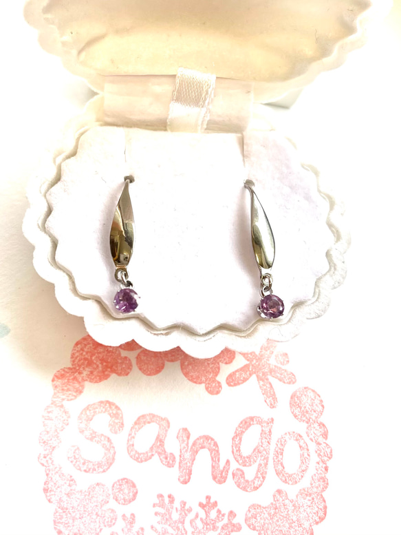 サージカルステンレス アメジスト デザインフックピアス 4ミリ ピアス（フック・チェーン） sango 通販 11006988｜Creema ...