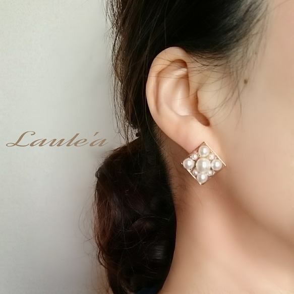 つぶつぶパールのスクエアピアス/イヤリング ピアス（スタッド・一粒） Laule'a 通販｜Creema(クリーマ)
