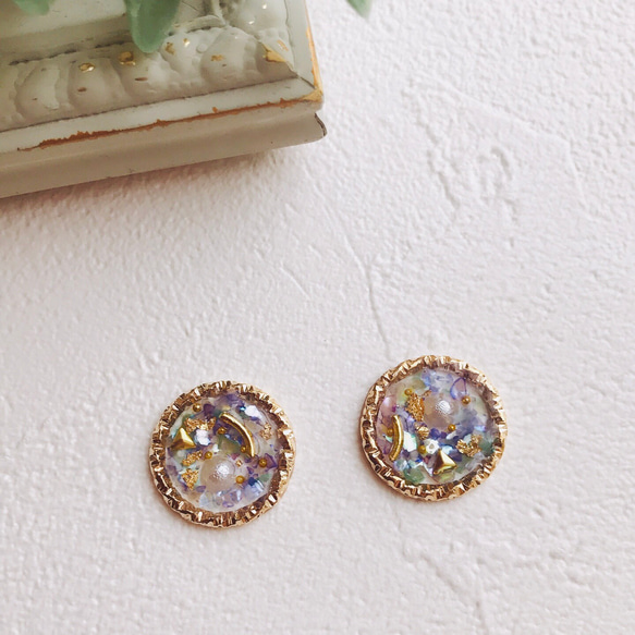再販！イヤリング対応可ポスト交換無料 ブルーシェルとゴールドパーツの煌きピアス サークル ピアス（スタッド・一粒） YOU♡ 通販 ...