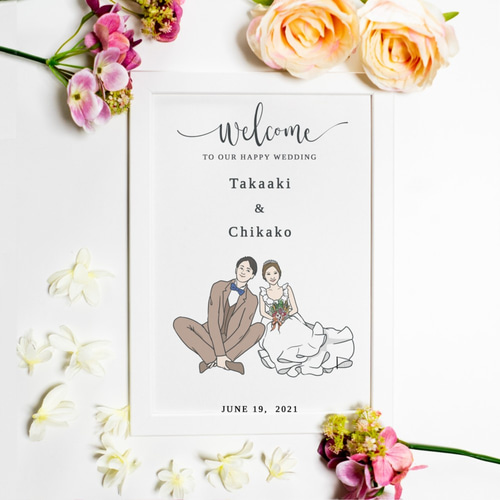 似顔絵 ウェディング 結婚式 ウェルカムボード (商品番号SNW 似顔絵 ウェディング 結婚式 ウェルカムボード (商品番号SNW