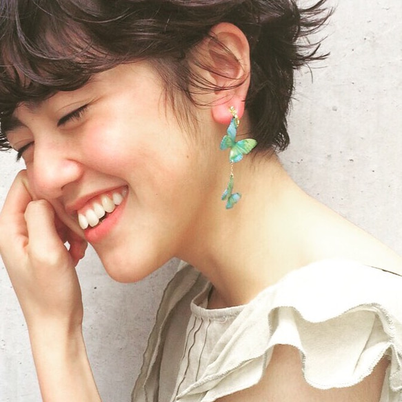 新緑と空 ピアス / イヤリング (アシンメトリー) ピアス（フック・チェーン） ANNE DESIGNS 通販 1387510｜Creema ...