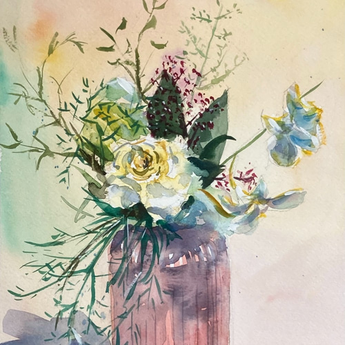 水彩画】原画「 白い花 」F4:332×242 mm #花 #flower 絵画 水彩画】原画「 白い花 」F4:332×242 mm #花 #flower 絵画