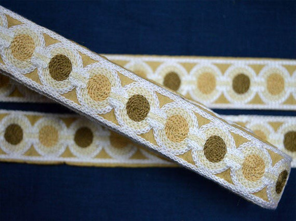 インド刺繍リボン ヴィンテージ アンティーク北欧 チロリアンテープ ベージュ ドット サークル 丸 ブラウン レトロ リボン・テープ ...