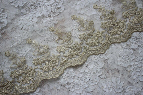 刺繍レース 白 金 ゴールド リボン プリンセス アリス チュールレース 衣装 チロリアンテープ ドール 人形 服 レース byuri 3月 ...