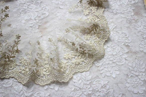 刺繍レース 白 金 ゴールド リボン プリンセス アリス チュールレース 衣装 チロリアンテープ ドール 人形 服 レース byuri 3月 ...