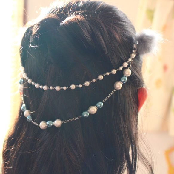 ふわキラ☆ミンクボールとパールのバックカチューシャ バックカチューシャ cocoro tukuru 通販 3419348｜Creema(クリーマ)