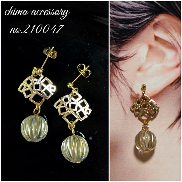 透かしチャーム × ビーズ ピアス【no.210047】 ピアス（その他） chima 通販 12356643｜Creema(クリーマ)