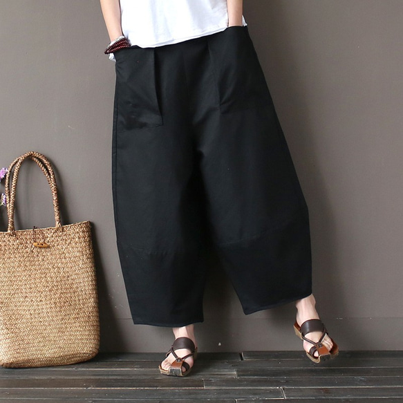 ☆丈カット無料☆綿麻のワイドパンツ ゆとりパンツ ー1645 キュロット・ワイドパンツ 喜墨綿麻 通販 12114007｜Creema(クリーマ)