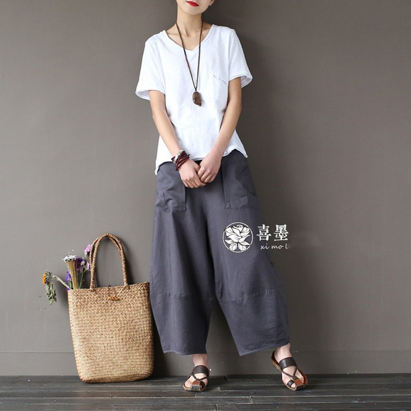 ☆丈カット無料☆綿麻のワイドパンツ ゆとりパンツ ー1645 キュロット・ワイドパンツ 喜墨綿麻 通販 12114007｜Creema(クリーマ)