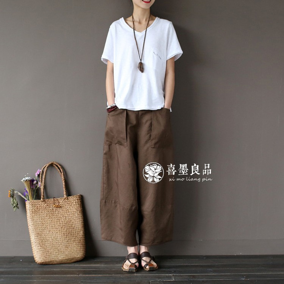 ☆丈カット無料☆綿麻のワイドパンツ ゆとりパンツ ー1645 キュロット・ワイドパンツ 喜墨綿麻 通販 12114007｜Creema(クリーマ)