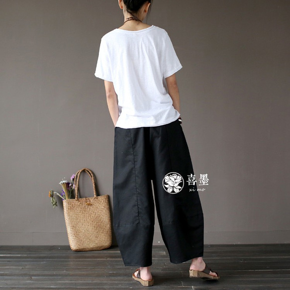 ☆丈カット無料☆綿麻のワイドパンツ ゆとりパンツ ー1645 キュロット・ワイドパンツ 喜墨綿麻 通販 12114007｜Creema(クリーマ)
