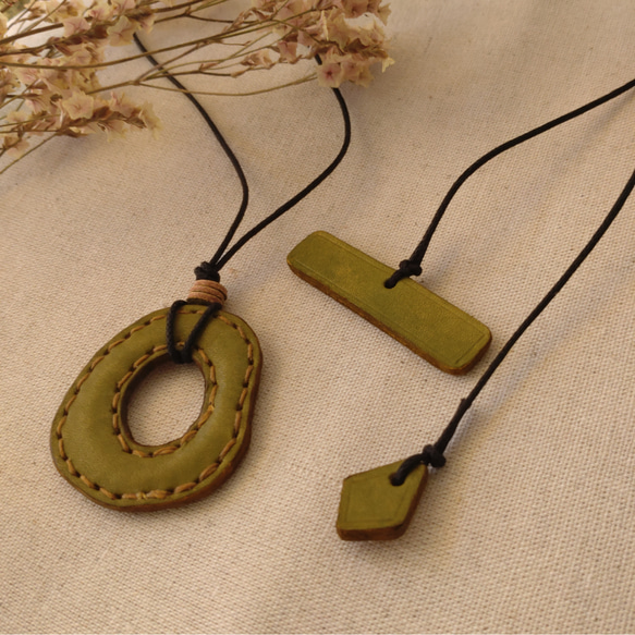 3way 手縫いヌメ革ネックレス 手染め オリーブグリーン ギフト ネックレス・ペンダント なないろかばん 通販 12357197 ...