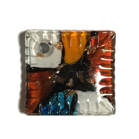 ガラスペンダントトップ 変形プレート型 ブラック ステンドグラス風デザイン ベネチアンガラス風 vene-66bk 【A ビーズ ...