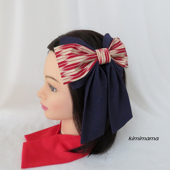 髪飾り 縮緬 Wリボン はいからさん(矢絣エンジ×紫紺）着物・袴・浴衣・卒業式・ その他ヘアアクセサリー kimimama 通販 ...