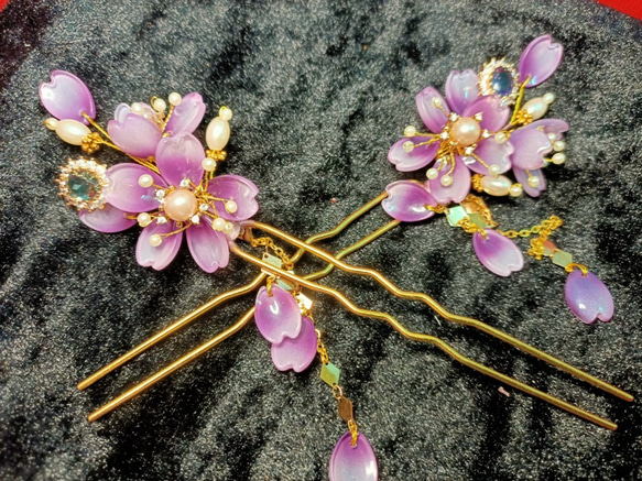 オリジナルパープルグレーズフラワーダイヤモンドペアヘアピン（取り外し可能なタッセル） マジェステ 雪玲瓏 通販 12468060｜Creema ...