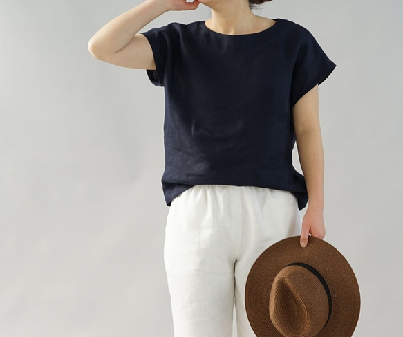 工匠挑戰W紗布亞麻柔軟法式袖T卹#training/藏青色t008a-dne2 T恤 wafu. / soco 的作品｜Creema 6785061