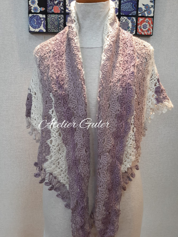 1000円off Made in Turkey『淡いパープルホワイトグラデ』手編みストールマフラー ストール Atelier Guler 通販 ...