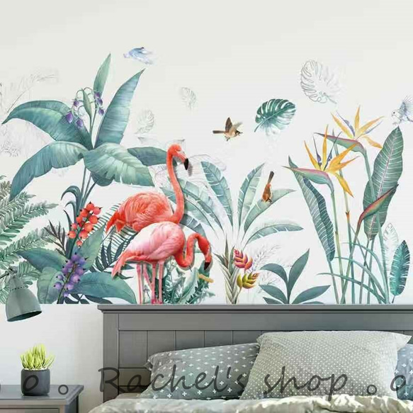 ウォールステッカーG54-フラミンゴ＆リーフ 模様替え 送料無料 剥がせるシール 壁シール インテリアシール 花 ウォールステッカー・ウォール ...