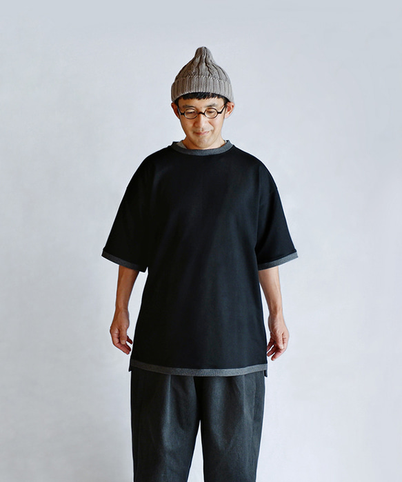 バイカラー段違いリブコットンTシャツ：半袖] /// ブラック × グレー Tシャツ uuuu_ 通販 12728240｜Creema(クリーマ)