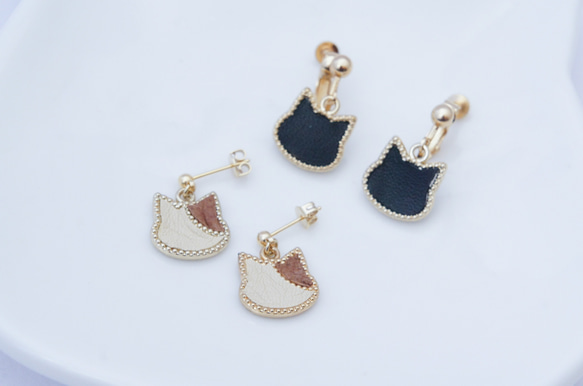 黒猫 or ぶちねこ のレザー イヤリング(ピアス) イヤリング・ノンホールピアス Cha＊Cha Made 通販 4918868 ...