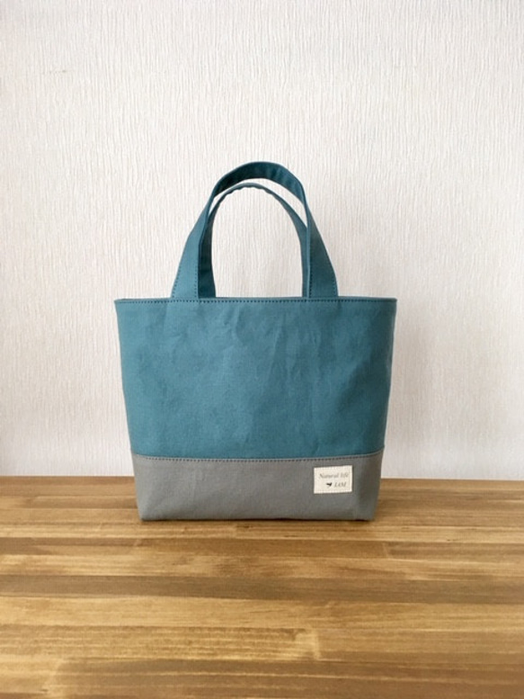 帆布のミニトート（ターコイズ×グレー） トートバッグ IAM 通販 9015280｜Creema(クリーマ)