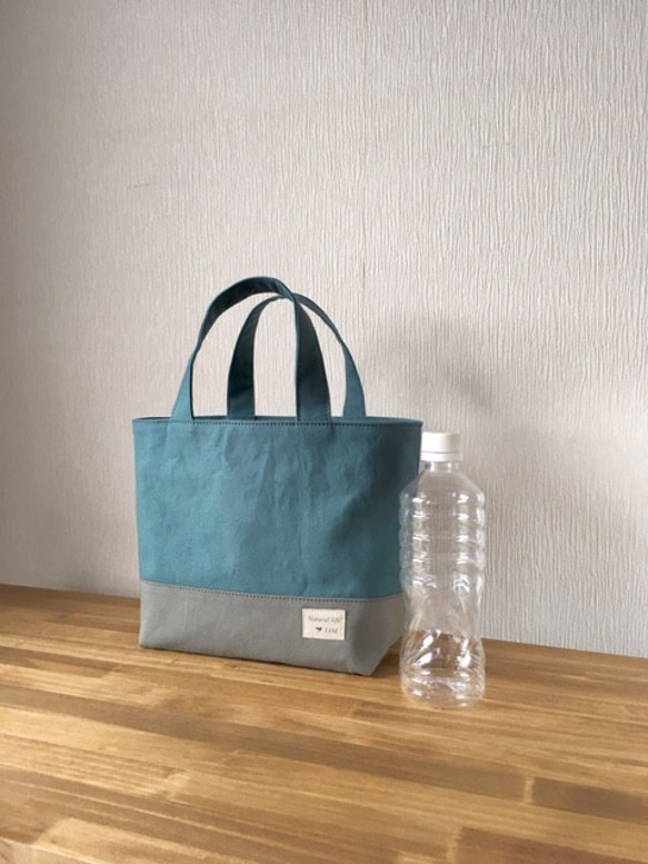 帆布のミニトート（ターコイズ×グレー） トートバッグ IAM 通販 9015280｜Creema(クリーマ)