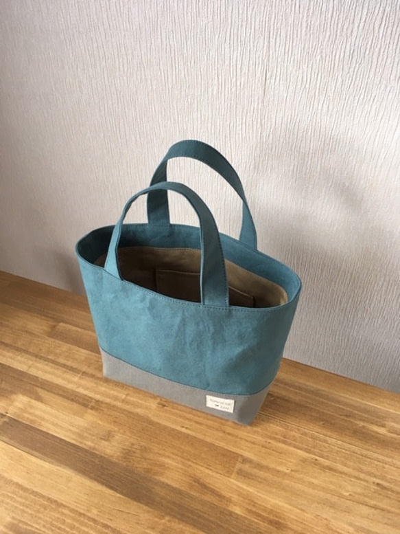 帆布のミニトート（ターコイズ×グレー） トートバッグ IAM 通販 9015280｜Creema(クリーマ)