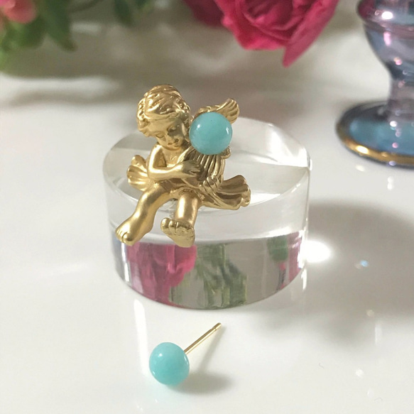 ホープストーン☆希望の石アマゾナイト スタッドピアス ピアス（スタッド・一粒） CRYSTAL-BALLOON 通販｜Creema(クリーマ)