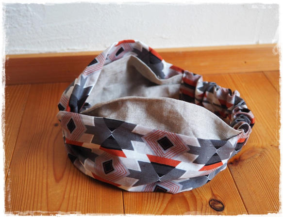 オルテカ柄×リネン 幅広クロスヘアバンド ＊ ヘアバンド・ターバン kekko 通販 11561751｜Creema(クリーマ)