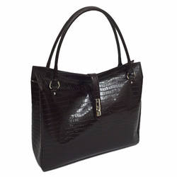 オール牛革 本革バッグ トートバッグ ハンドバッグ ヒネリ金具付き 軽量 リアルレザー クロコ型 ダークブラウン トートバッグ 【日本製 ...