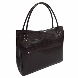 オール牛革 本革バッグ トートバッグ ハンドバッグ ヒネリ金具付き 軽量 リアルレザー クロコ型 ダークブラウン トートバッグ 【日本製 ...