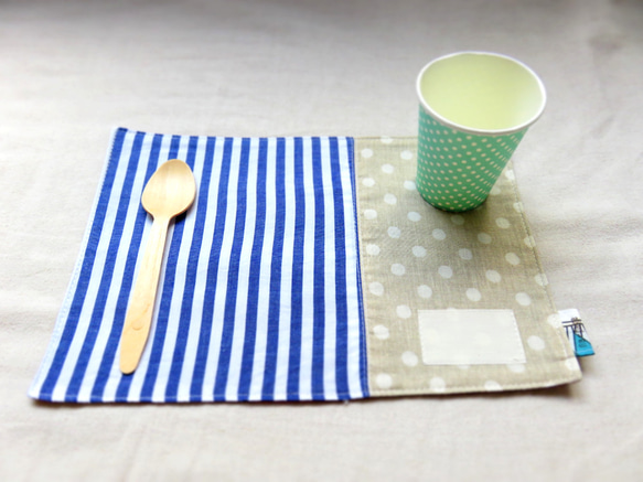 ランチョンマット 白みずたま×青しましま その他入園グッズ na-page 通販 1862935｜Creema(クリーマ)