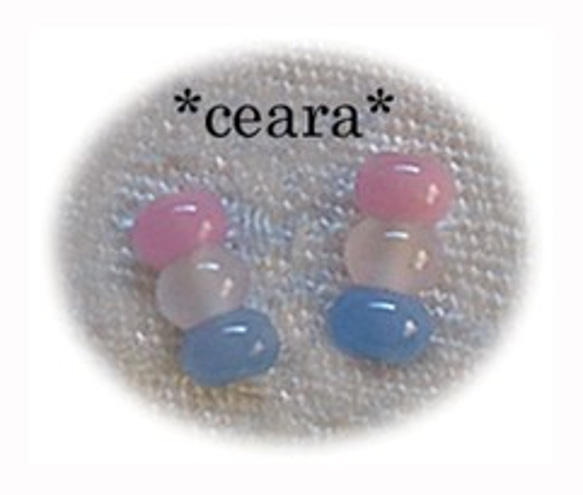 ガラス細工・ビーズ トリコロール 2個セット（ピンク/白/ベビーブルー）【定番ビーズ】 ビーズ Ceara 通販 1444494｜Creema ...