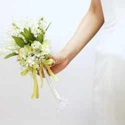 【送料無料】すずらんと紫陽花とパールの可愛いウエディングブーケ ブートニアセット 造花 ブーケ HanaSakie 通販｜Creema(クリーマ)