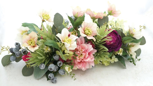 1点もの】センターピースアレンジメント 造花 ウエディング メインテーブル装花 CT触媒加工済 マイナスイオン 消臭 アートフラワー ...