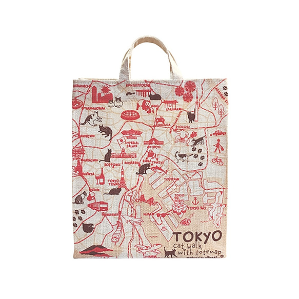 【半額SALE!】ジュート（麻）のショッピングトートバッグ 東京お散歩猫ちゃん トートバッグ totemap 通販 5405472 ...