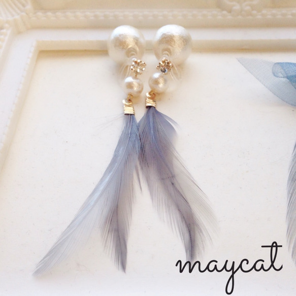 バックパール ︎フェザーイヤリング 2デザイン イヤリング・ノンホールピアス maycat 通販 1546532｜Creema(クリーマ)