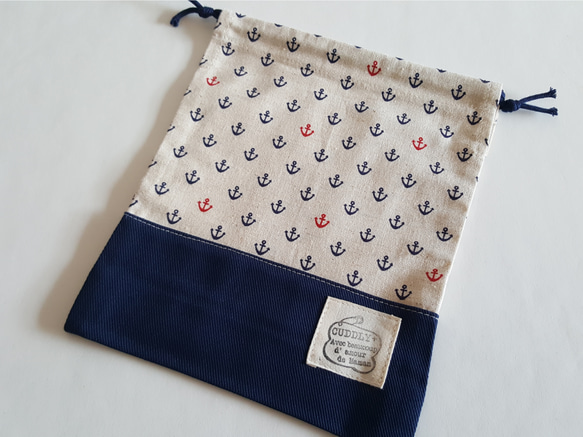 給食袋 No.3 イカリ柄 紺×赤 綿麻 その他入園グッズ アトリエゆめ 通販｜Creema(クリーマ) 5123473