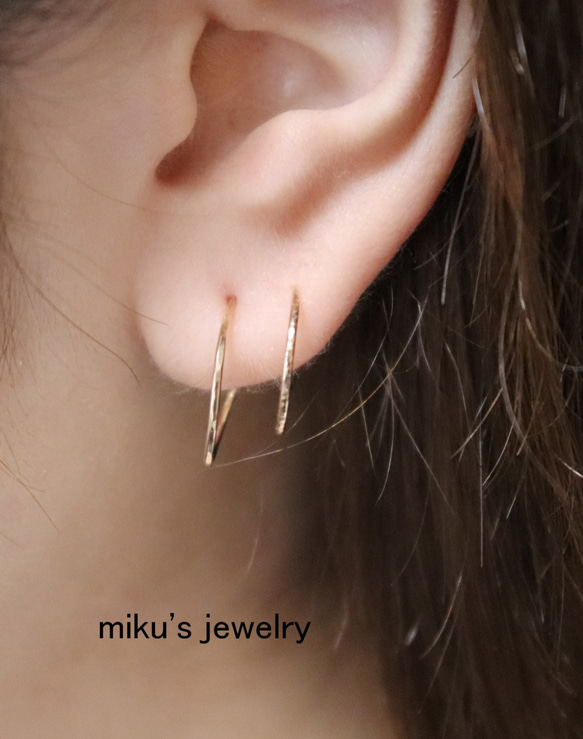 14kgf faux double hoop earrings ピアス（フープ） miku 通販 7303099｜Creema(クリーマ)