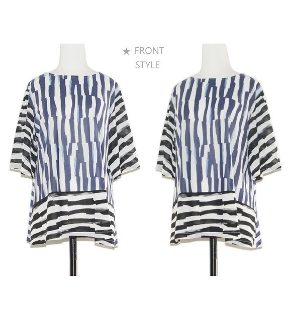 パール ボタン ワイドお袖 ブラウス (切り替え ストライプtype) ブラウス ウルオイ･レン+ 通販 2191035｜Creema(クリーマ)