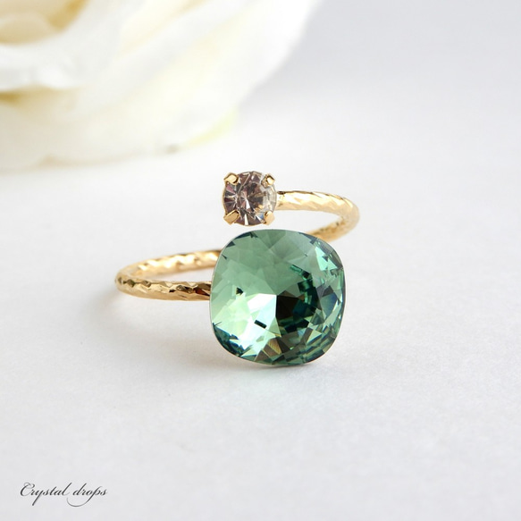 【10mm】エリナイト グリーン｜スクエア 高品質 クリスタルフォークリング｜緑 指輪・リング クリスタルドロップス 通販 2403939 ...