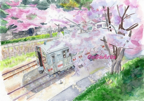 桜と電車 絵画 CoCoArte 通販 2279226｜Creema(クリーマ)