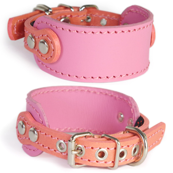 イタグレミニピン用革首輪（薄ピンク+ピンク）SmallTypeGF2 リード・首輪 extraheavy 通販 10191992｜Creema(クリーマ)