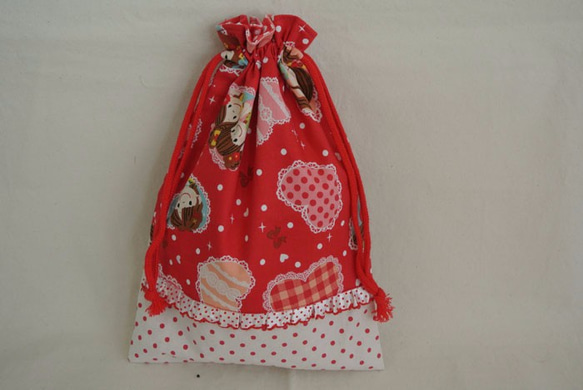 巾着袋(大） スマイルガール女の子柄 赤 その他入園グッズ Tinto_39 通販 1828951｜Creema(クリーマ)