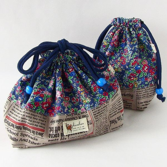 リバティ お弁当袋＆コップ入れのセット ネイビー 通園＆通学 大人にも その他入園グッズ petite 通販｜Creema(クリーマ) 1418993