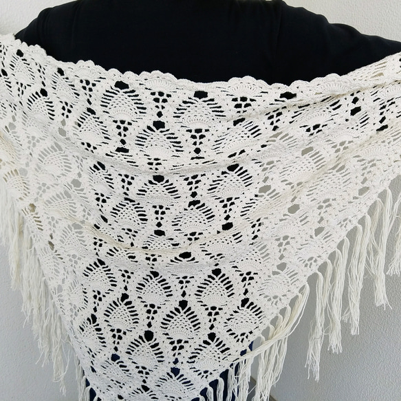 パイナップル編み大判三角ショール【UVカット加工】 ストール mamarin1960 通販｜Creema(クリーマ) 5506592